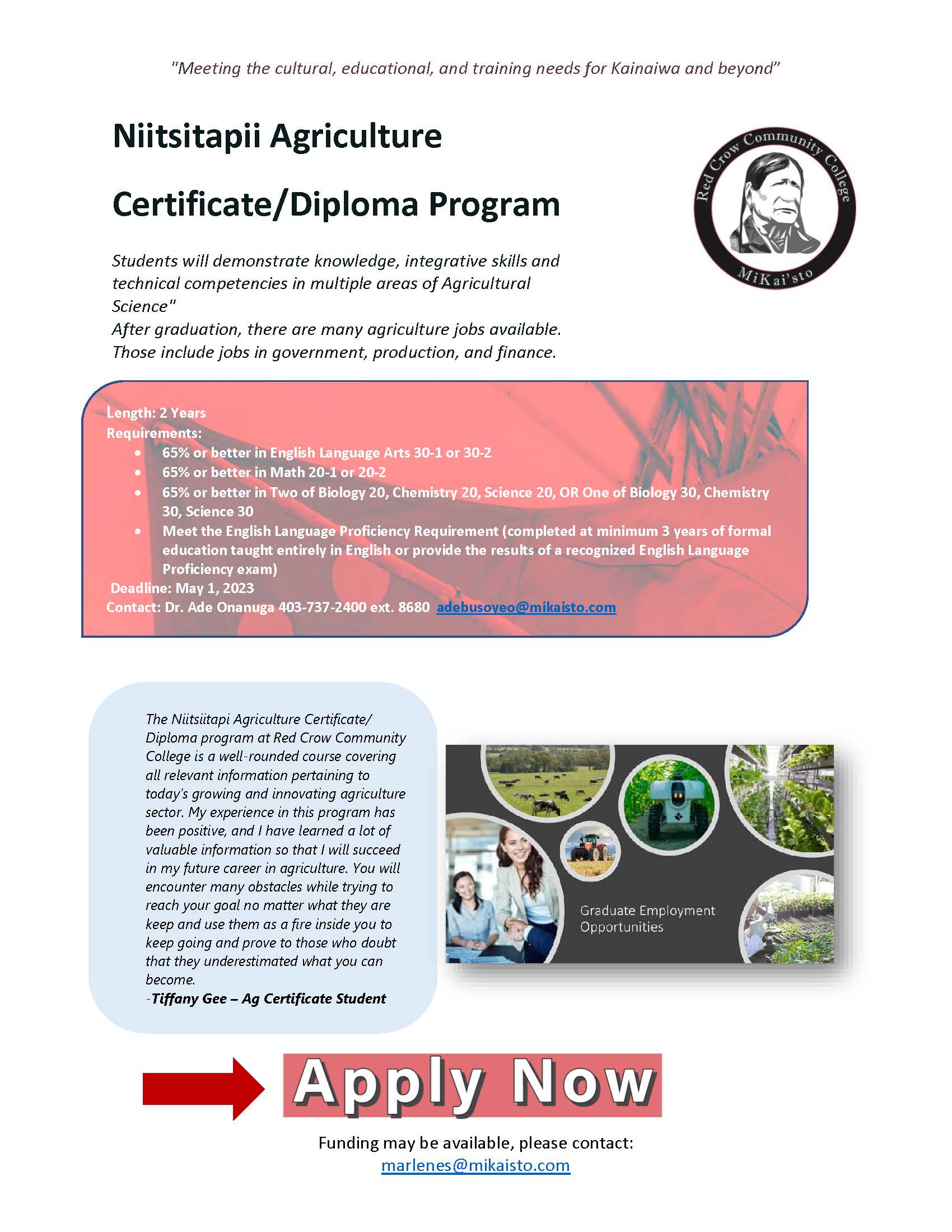 Niitsitapii Agriculture Certificate Diploma Program | News | Red Crow Community College